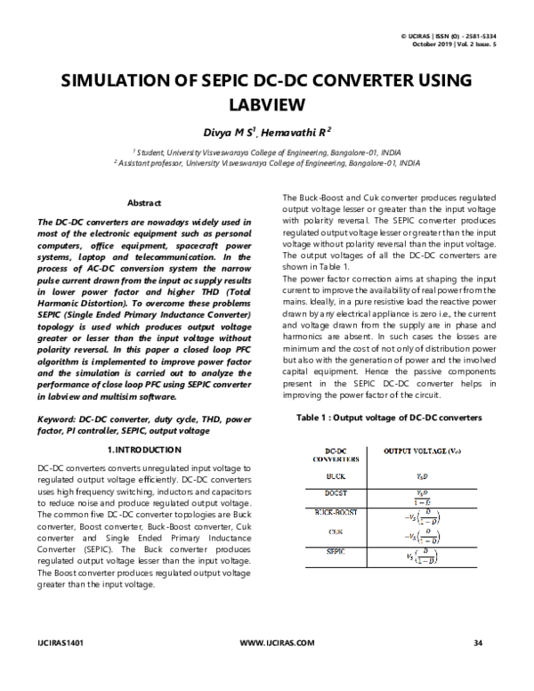 (PDF) SIMULATION OF SEPIC DC-DC CONVERTER USING LABVIEW