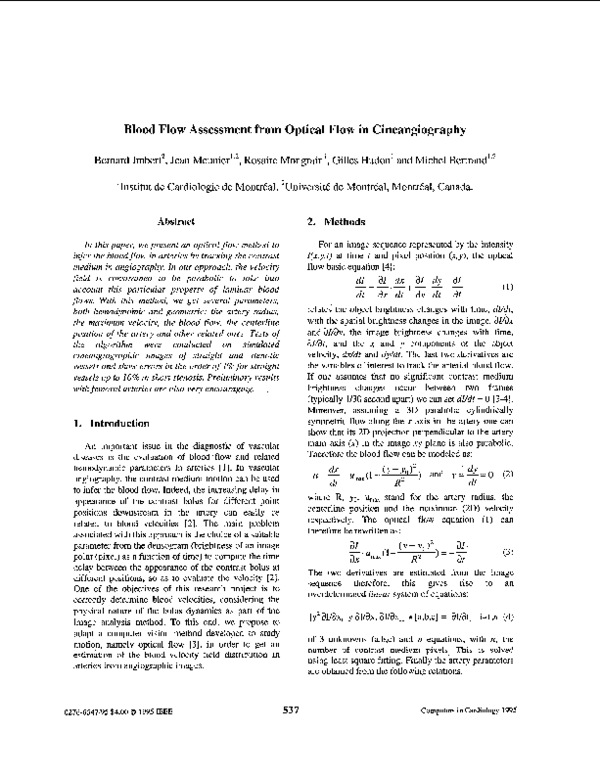(PDF) Blood flow assessment from optical flow in cineangiography