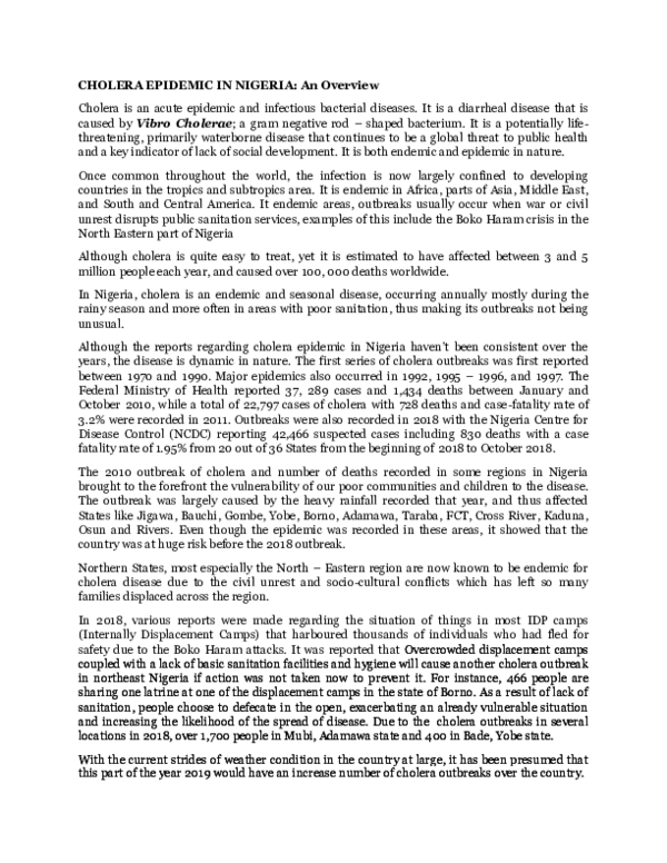 (DOC) CHOLERA EPIDEMIC IN NIGERIA: An Overview
