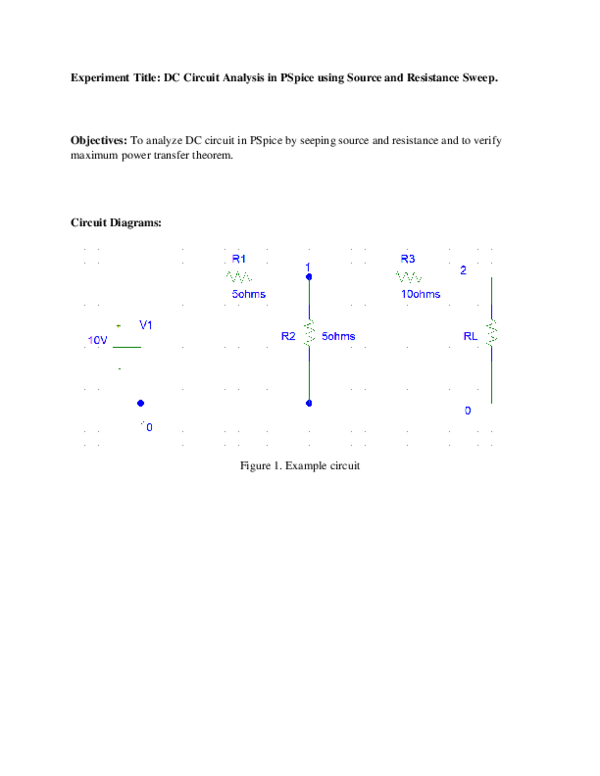 Doc Dc Circuit Analysis In Pspice Using Source And Resistance Sweep