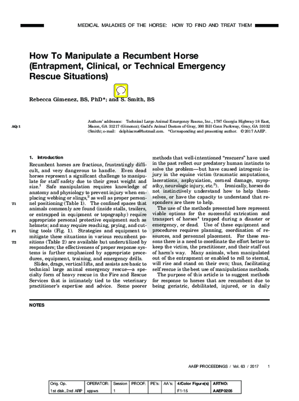 (PDF) How To Manipulate a Recumbent Horse (Entrapment, Clinical, or ...
