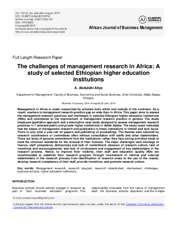 (PDF) African Journal of Business Management The challenges of ...