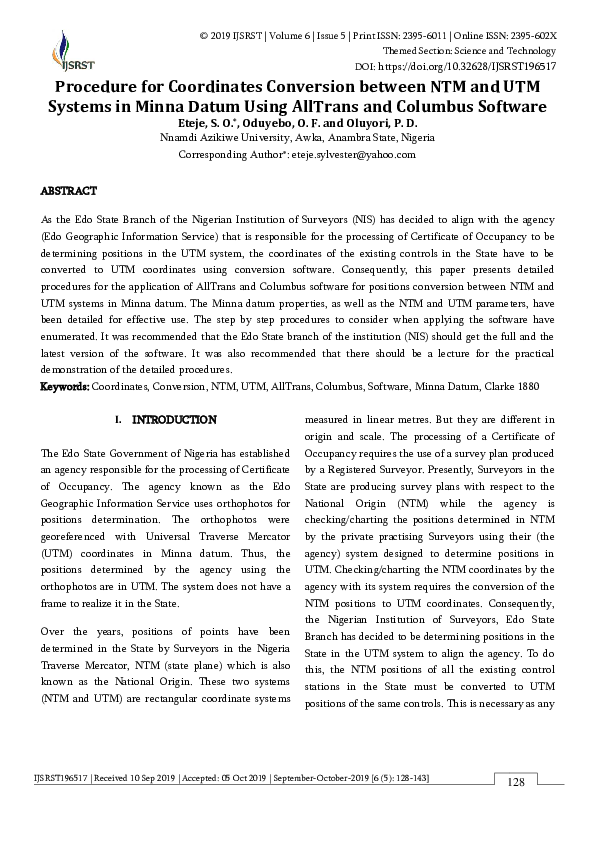 (PDF) Procedure for Coordinates Conversion between NTM and UTM Systems ...
