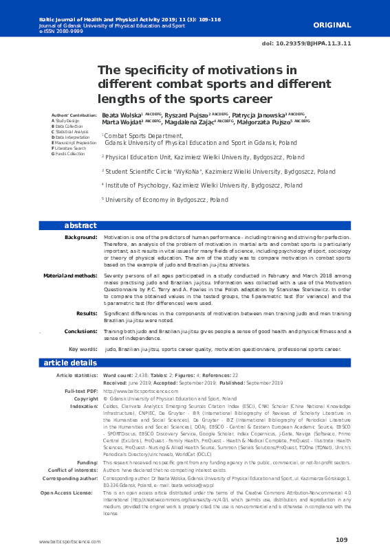 (PDF) The specificity of motivations in different combat sports and ...