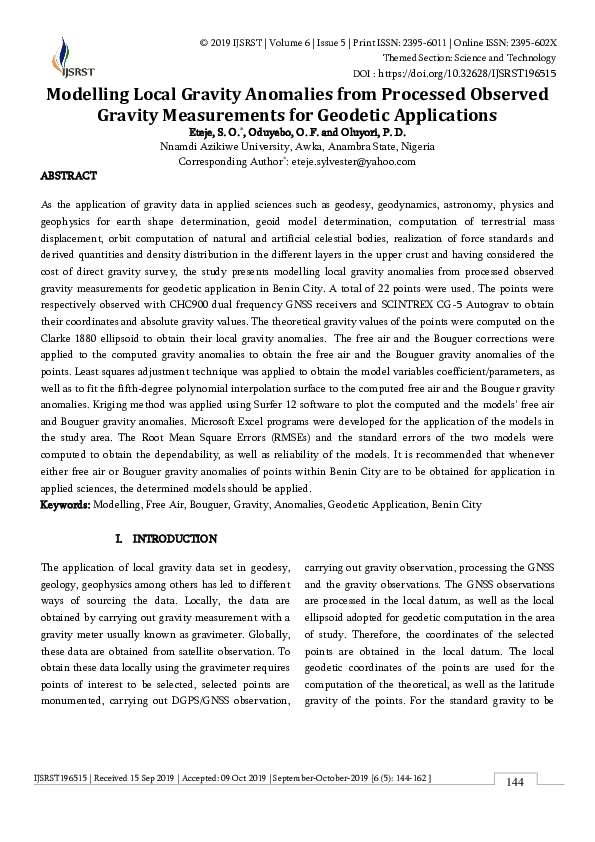 (PDF) Modelling Local Gravity Anomalies from Processed Observed Gravity ...
