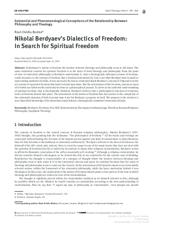 (PDF) Nikolai Berdyaev’s Dialectics of Freedom: In Search for Spiritual ...