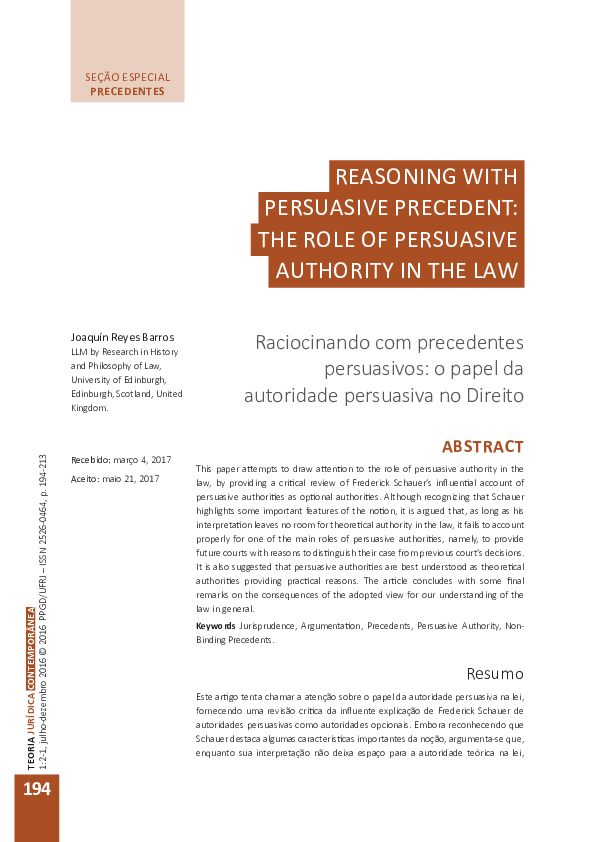 (PDF) Reasoning with Persuasive Precedent: The Role of Persuasive ...
