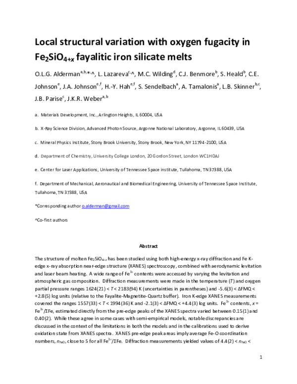 (PDF) Local Structural Variation with Oxygen Fugacity in Fe2SiO4+x ...