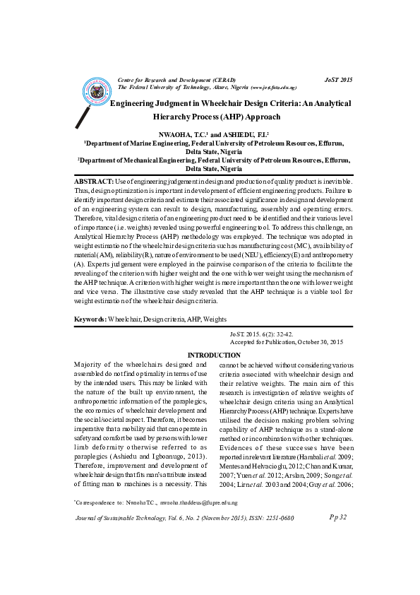(PDF) Engineering Judgment in Wheelchair Design Criteria: An Analytical ...