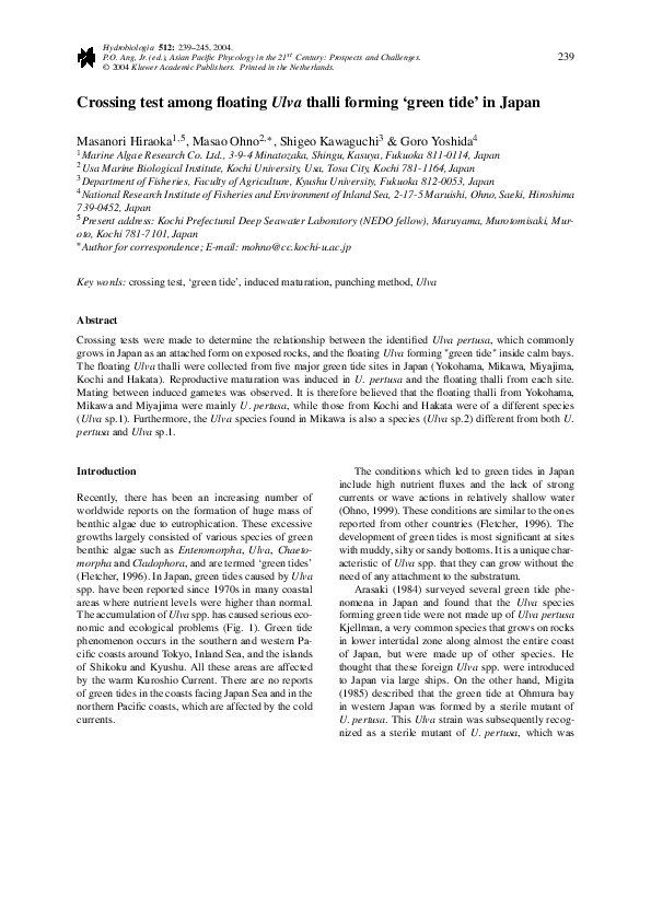 (PDF) Crossing test among floating Ulva thalli forming `green tide' in ...