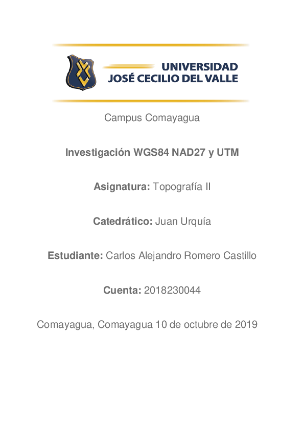 (DOC) Campus Comayagua Investigación WGS84 NAD27 y UTM Asignatura ...