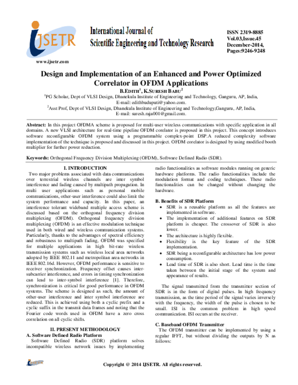 Pdf Design And Implementation Of An Enhanced And Power Optimized Correlator In Ofdm Applications