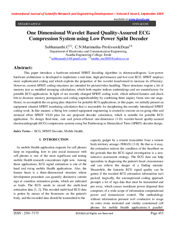 Pdf One Dimensional Wavelet Based Quality Assured Ecg Compression System Using Low Power Spiht