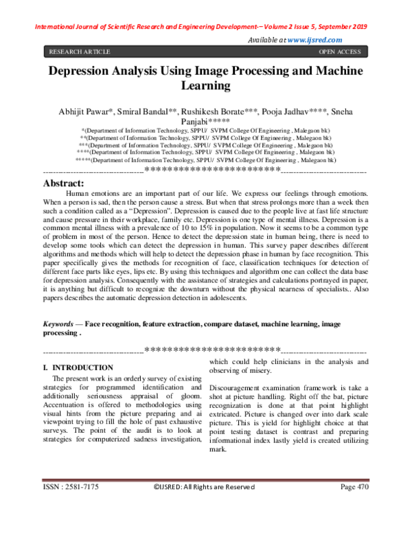 (PDF) Depression Analysis Using Image Processing and Machine Learning