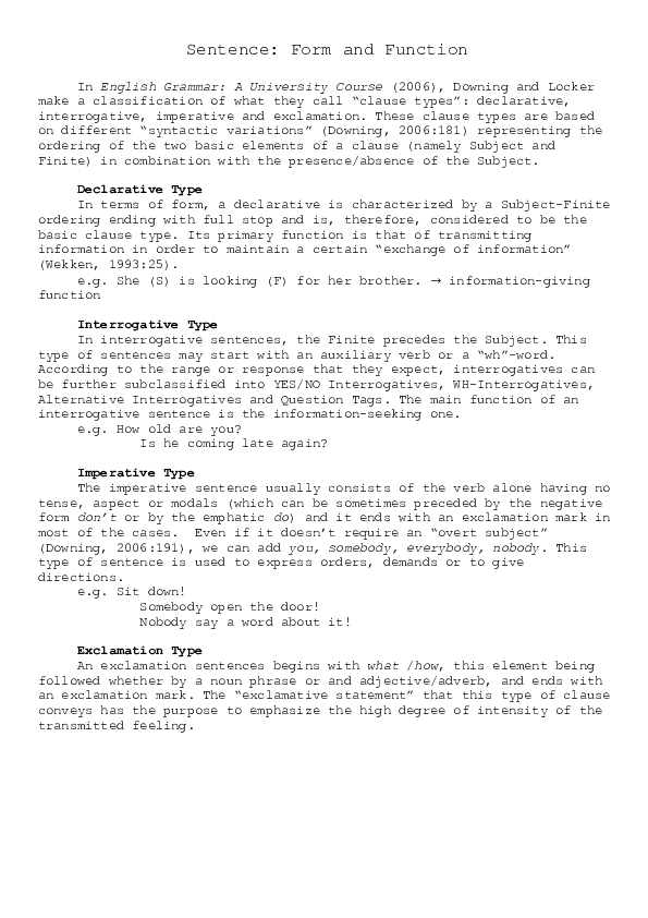 (DOC) Sentence: Form and Function