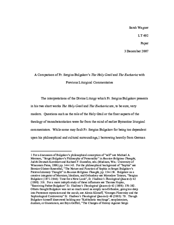 (PDF) A Comparison of Fr. Sergius Bulgakov’s The Holy Grail and The ...
