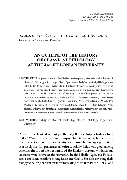 (PDF) AN OUTLINE OF THE HISTORY OF CLASSICAL PHILOLOGY AT THE ...