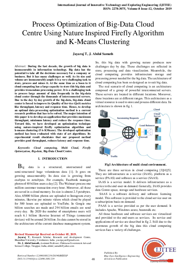 (PDF) Process Optimization of Big data cloud centre using Inspired Firefly Algorithm and K ...