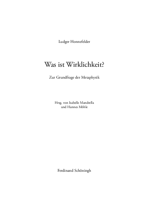(PDF) Ludger Honnefelder, Was ist Wirklichkeit? Zur Grundfrage der ...