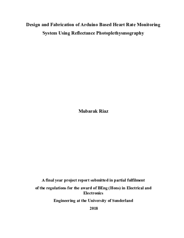 (PDF) Design and Fabrication of Arduino Based Heart Rate Monitoring System Using Reflectance ...