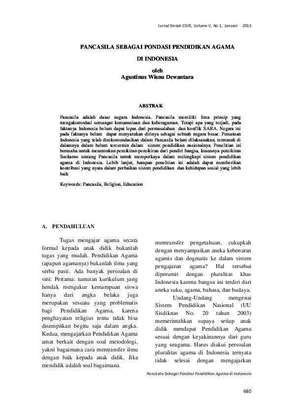 (PDF) PANCASILA SEBAGAI PONDASI PENDIDIKAN AGAMA DI INDONESIA oleh ...