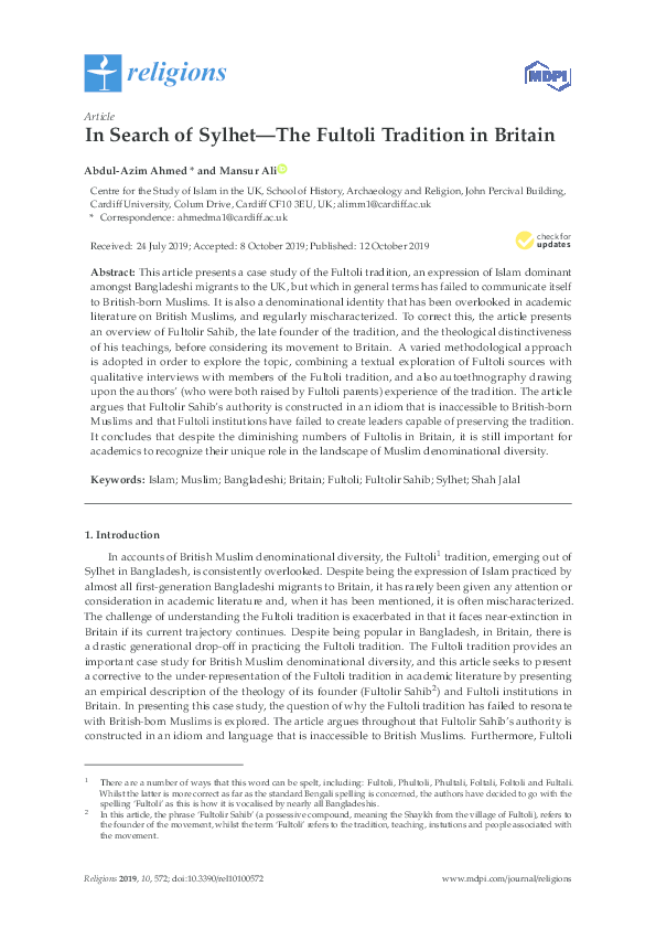(PDF) In Search of Sylhet-The Fultoli Tradition in Britain