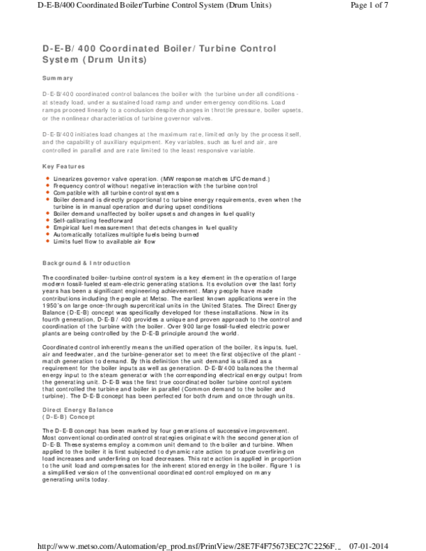 (PDF) D-E-B/400 Coordinated Boiler/Turbine Control System (Drum Units
