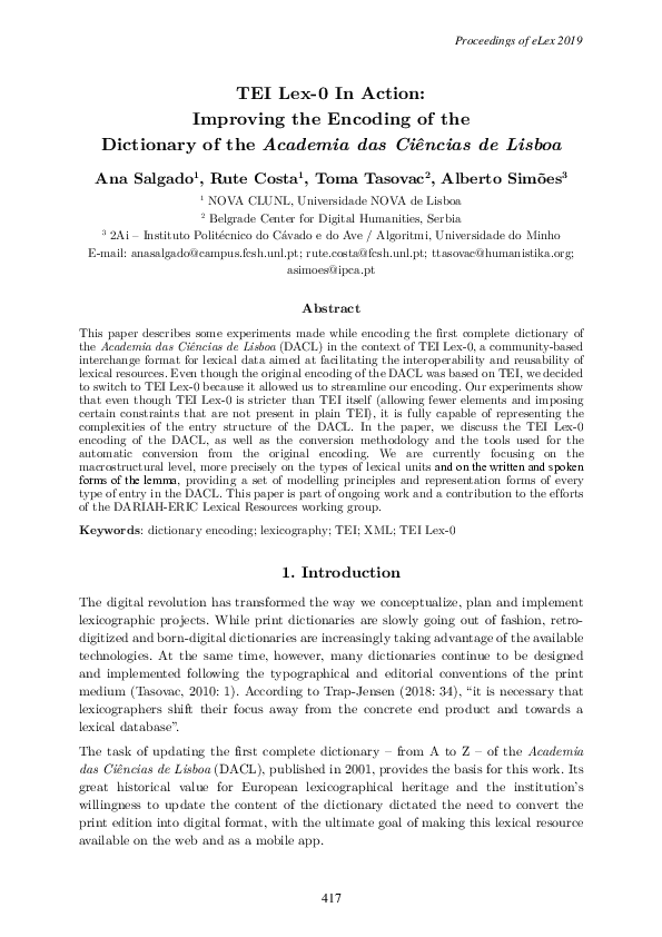 (PDF) TEI Lex-0 In Action: Improving the Encoding of the Dictionary of ...