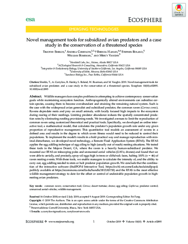 (PDF) Novel management tools for subsidized avian predators and a case ...