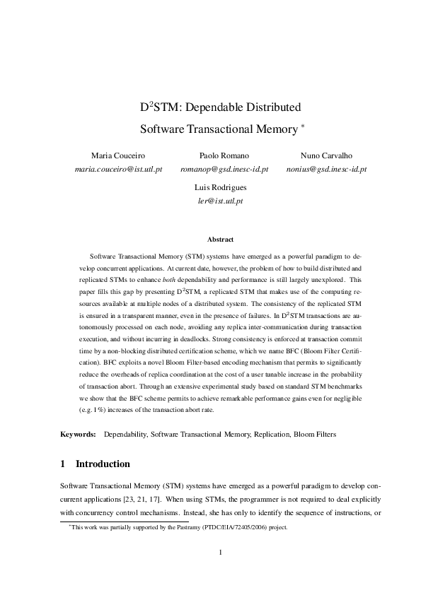 (PDF) D2STM: Dependable distributed software transactional memory
