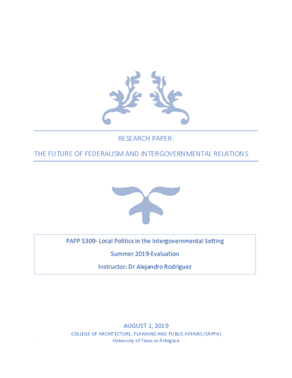 (PDF) THE FUTURE OF FEDERALISM AND INTERGOVERNMENTAL RELATIONS