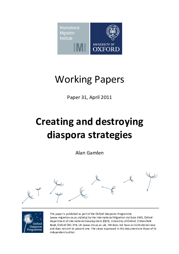 (PDF) Gamlen, A. 2011 Creating And Destroying Diaspora Strategies ...