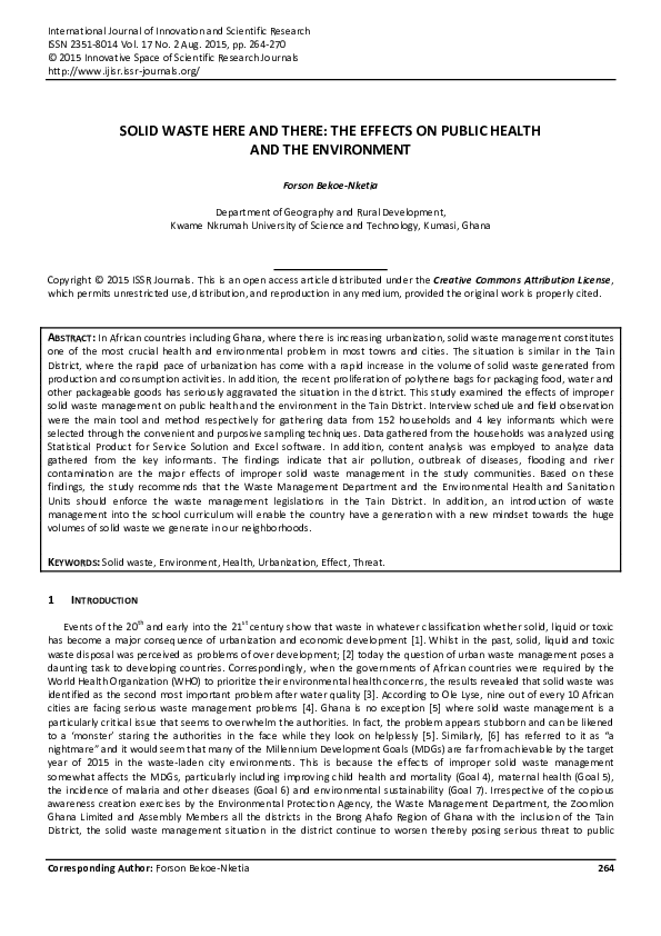 (PDF) SOLID WASTE HERE AND THERE: THE EFFECTS ON PUBLIC HEALTH AND THE ...