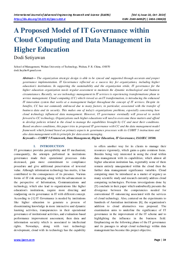 (PDF) A Proposed Model of IT Governance within Cloud Computing and Data Management in Higher ...