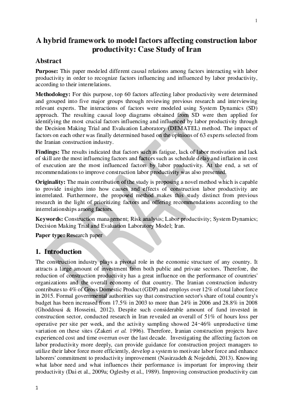 (PDF) A hybrid framework to model factors affecting construction labor ...