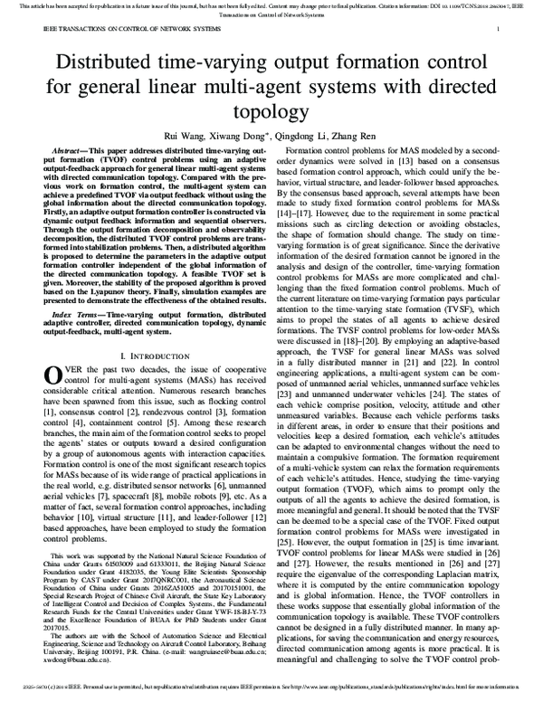 (PDF) Transactions on Control of Network Systems IEEE TRANSACTIONS ON CONTROL OF NETWORK SYSTEMS ...
