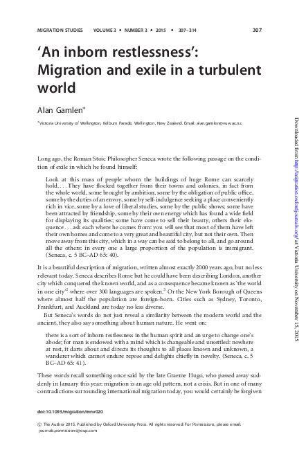 (PDF) Gamlen, A. 2015 'An Inborn Restlessness': Migration and Exile in ...