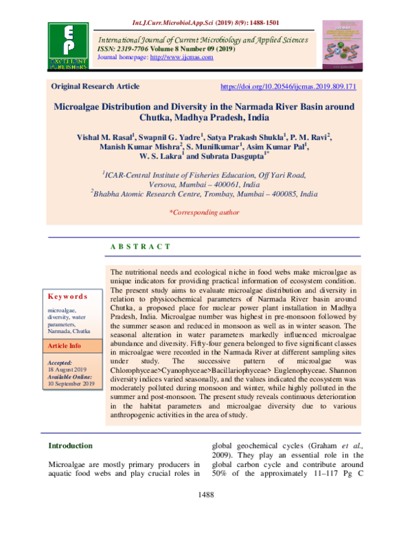 (PDF) Microalgae Distribution and Diversity in the Narmada River Basin ...