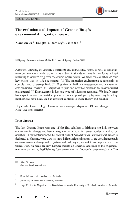 (PDF) Gamlen, A. et al. 2018 The Evolution and Impacts of Graeme Hugo's ...