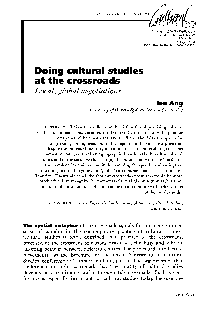 (PDF) Doing cultural studies at the crossroads Local/global negotiations