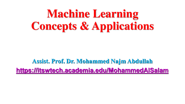 (PPT) Machine Learning Concepts & Applications