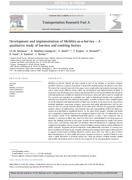 (PDF) Development and implementation of Mobility-as-a-Service -A ...