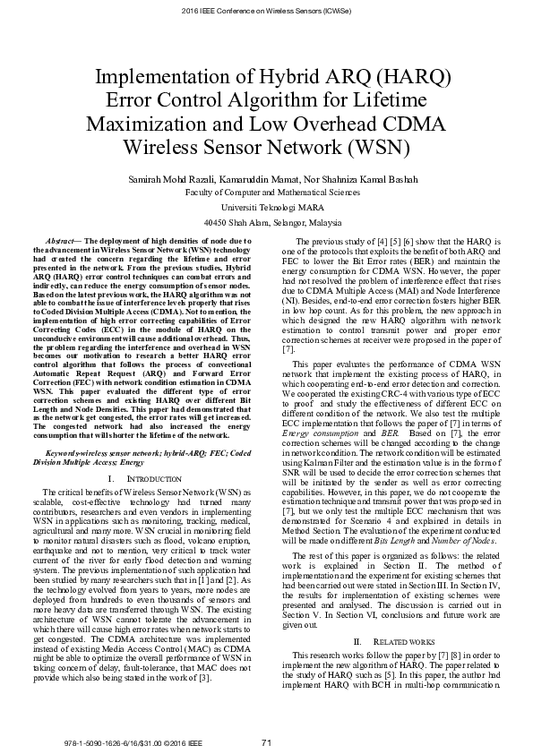 Pdf Implementation Of Hybrid Arq Harq Error Control Algorithm For Lifetime Maximization And