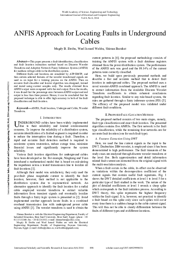 Pdf Anfis Approach For Locating Faults In Underground Cables