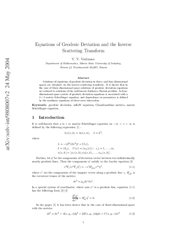 (PDF) Equations of Geodesic Deviation and the Inverse Scattering Transform