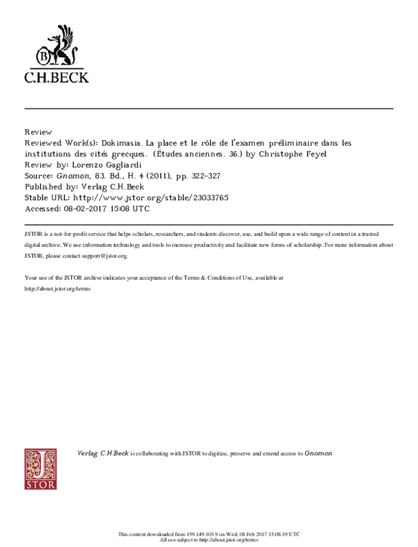 (PDF) Christophe Feyel, Dokimasia. La place et le rôle de l’examen ...