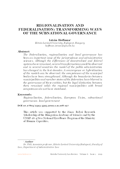 (PDF) REGIONALISATION AND FEDERALISATION: TRANSFORMING WAYS OF THE ...