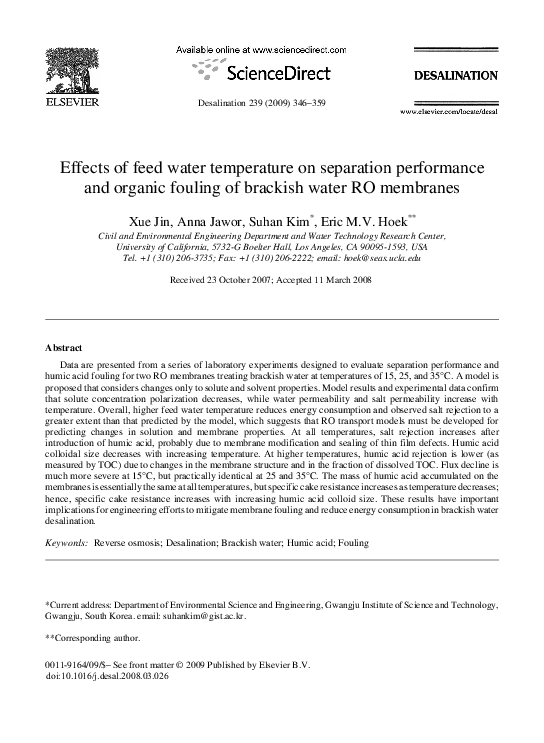 (PDF) Effects of feed water temperature on separation performance and ...