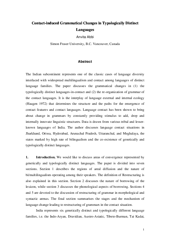 (PDF) Contact-induced Grammatical Changes in Typologically Distinct languages