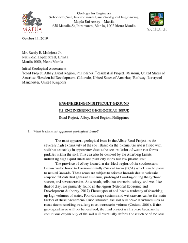 (PDF) Engineering Geology Analysis Report for Engineering in Difficult ...